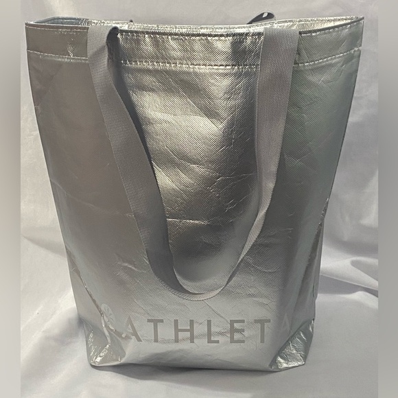 Athleta | Bags | Athleta Reusable Silver Metallic Shopping Tote Bag ...